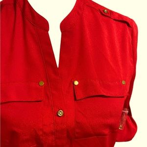 Charter Club | Tops | Nwt Charter Club Red Button Down Collarless Shirt ...